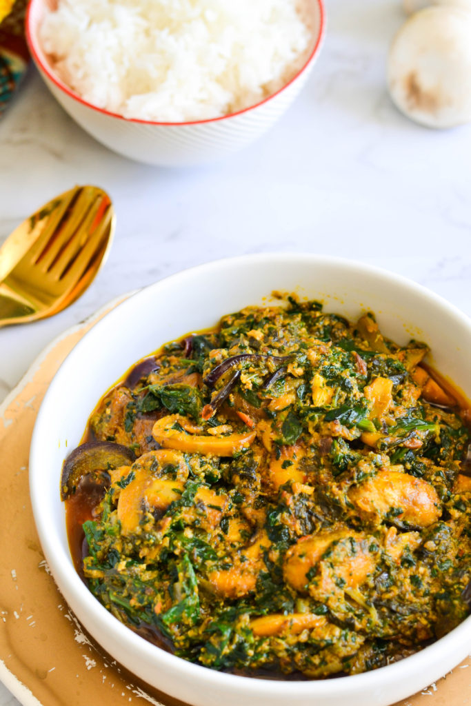 Spinach and Mushroom Egusi Stew - Bakes by Chichi